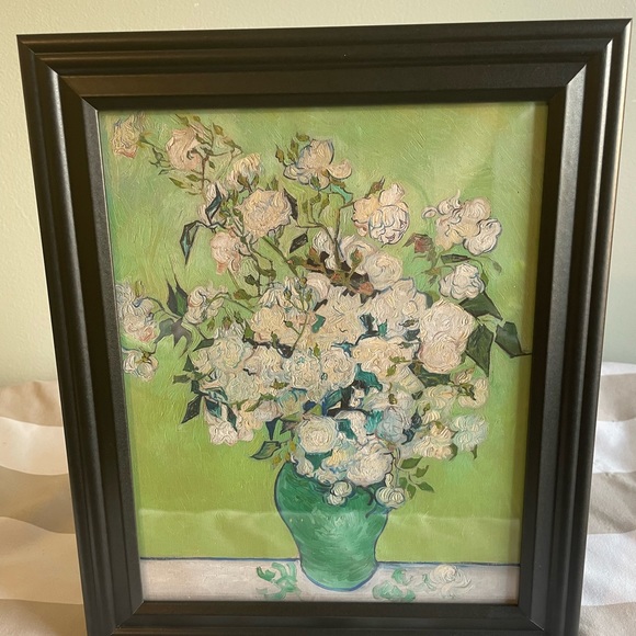 Art | Van Gogh White Roses Framed Print 1x12 Black Frame Flowers Wall ...